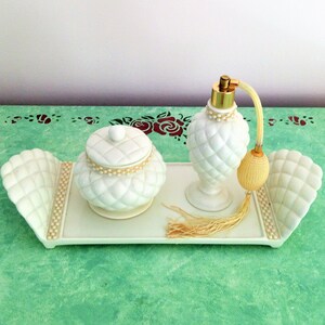 Vintage Avon, Vanity Set, 3pc Vanity Set, Quilted Look Vanity Set ...
