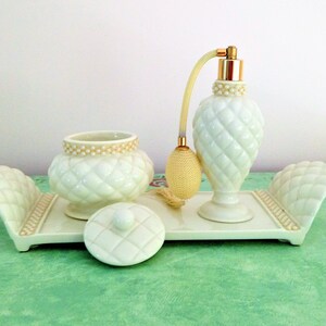 Vintage Avon, Vanity Set, 3pc Vanity Set, Quilted Look Vanity Set ...