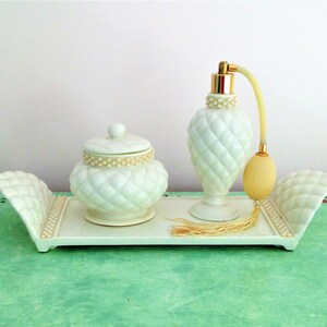 Vintage Avon, Vanity Set, 3pc Vanity Set, Quilted Look Vanity Set ...