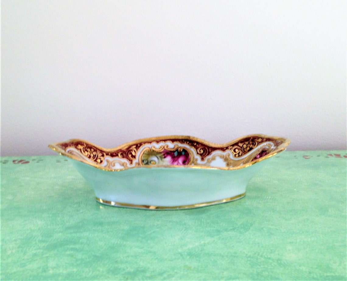 Vintage Nippon Hand Painted Nippon Rose Floral Dish Raised | Etsy