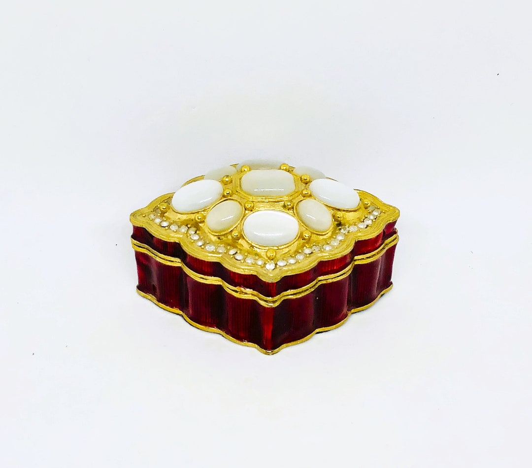 Vintage Ring Box, Enameled Box, Pearlized Top Box, Red Enamel Box ...