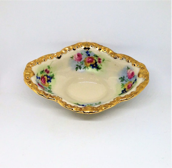 Vintage Tolpin Dish, Pink Rose Pin Dish, Gold Rim Dis… - Gem
