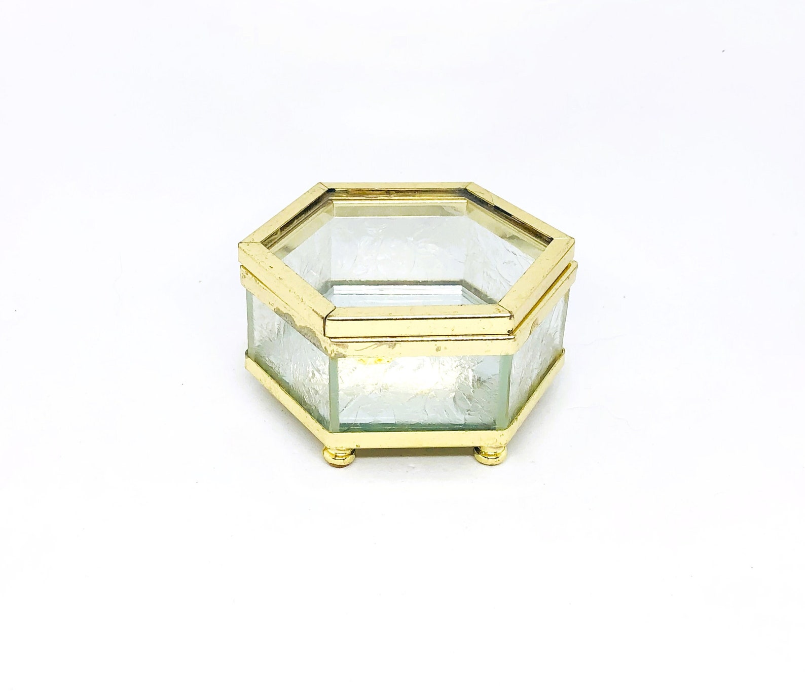 Vintage Glass Box, Glass Gold Metal Box, Display Box, Mirrored Bottom ...