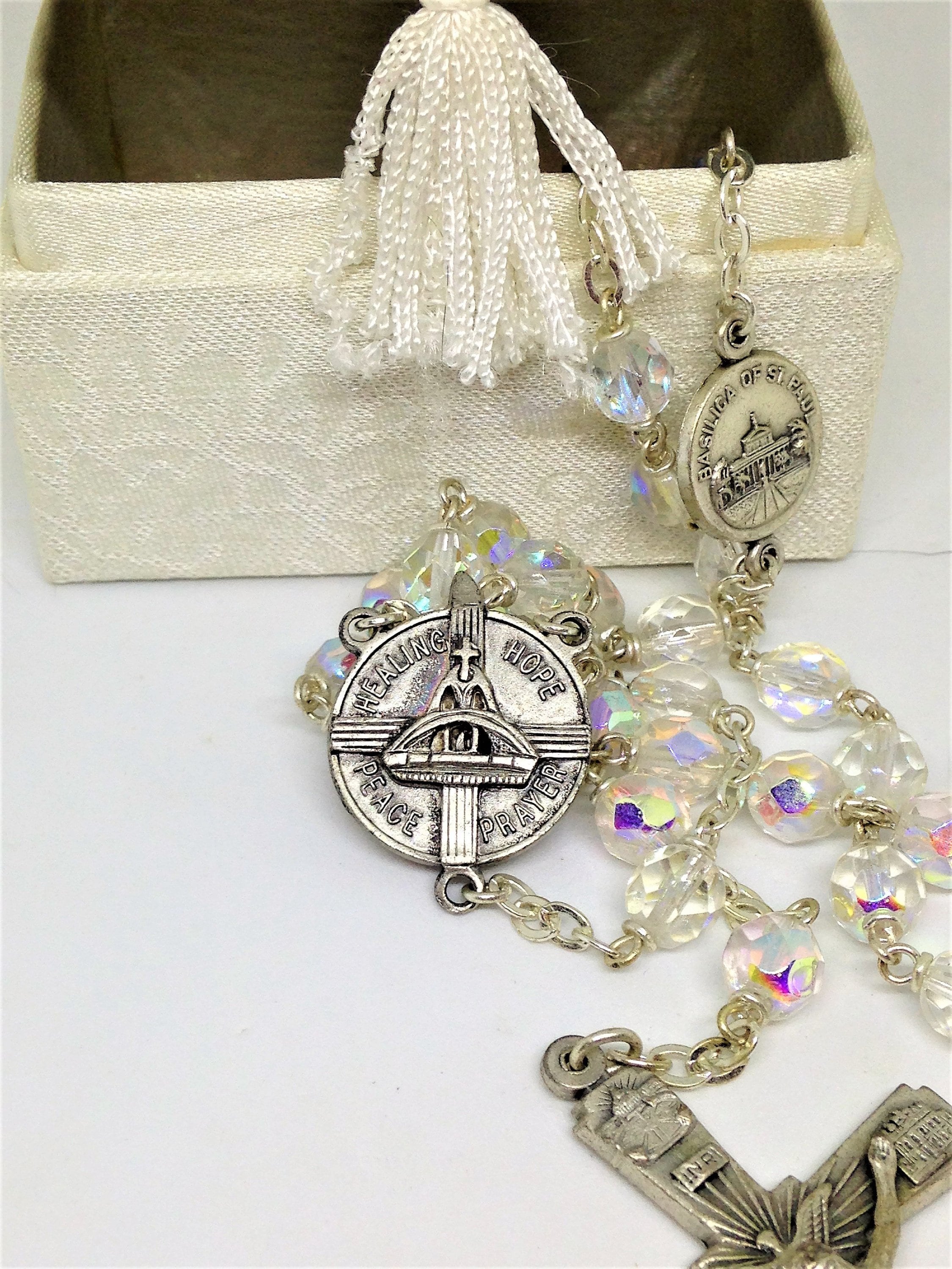 Vintage Rosary in Box Angel Prayer Box Clear Glass Rosary | Etsy