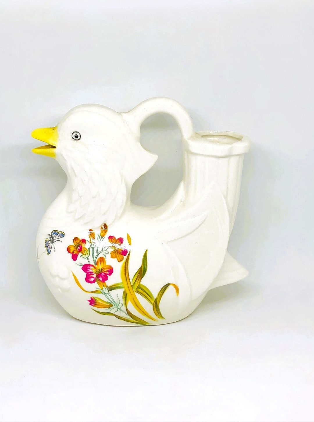 Vintage Bird Pitcher, White Floral Bird Pitcher, Chicken Pitcher ...