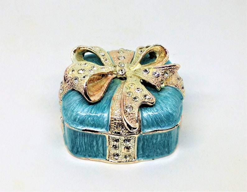 Vintage Enameled Box Trinket Box Bow Enamel Box Rhinestone - Etsy