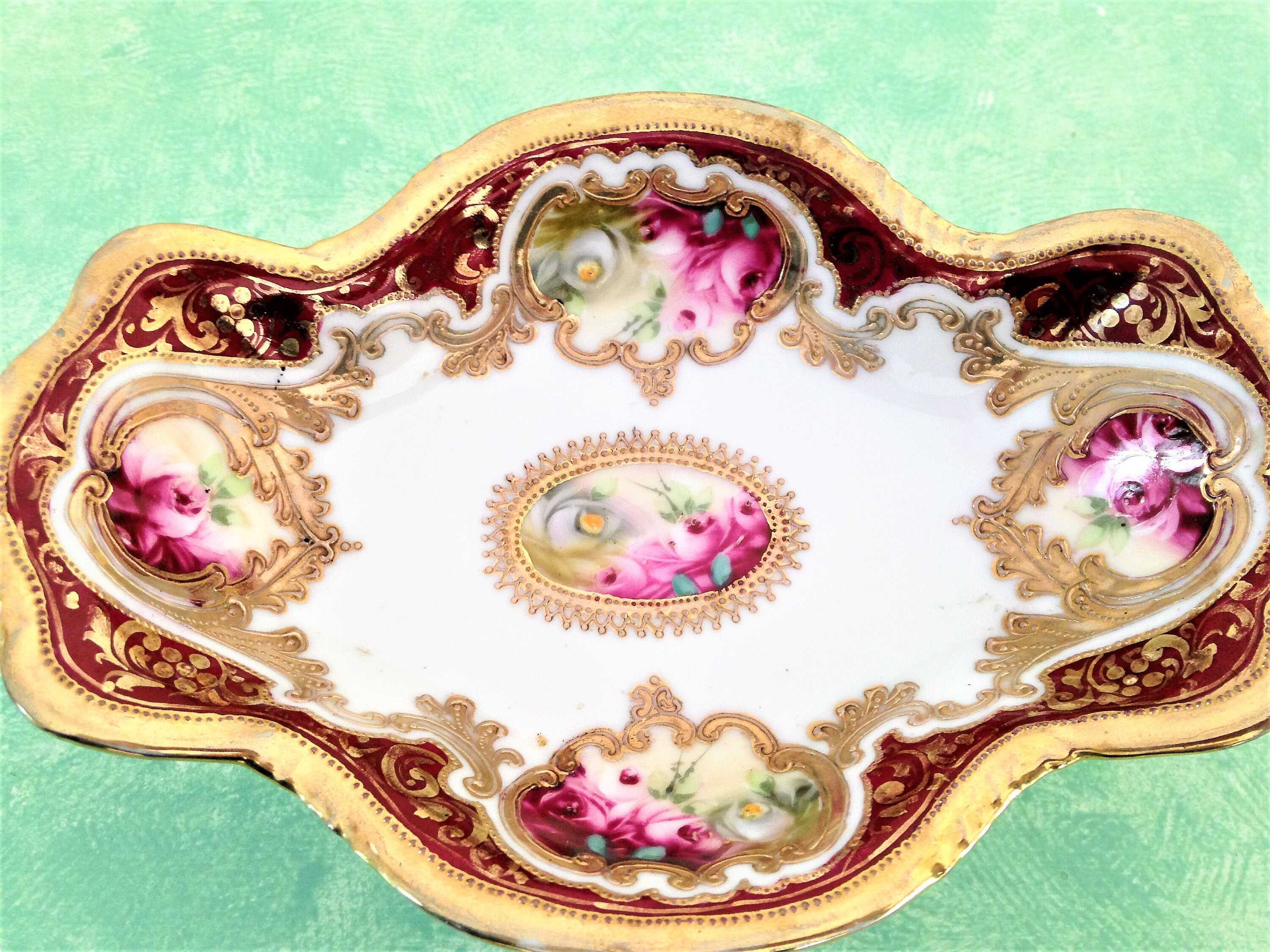 Vintage Nippon Hand Painted Nippon Rose Floral Dish Raised | Etsy