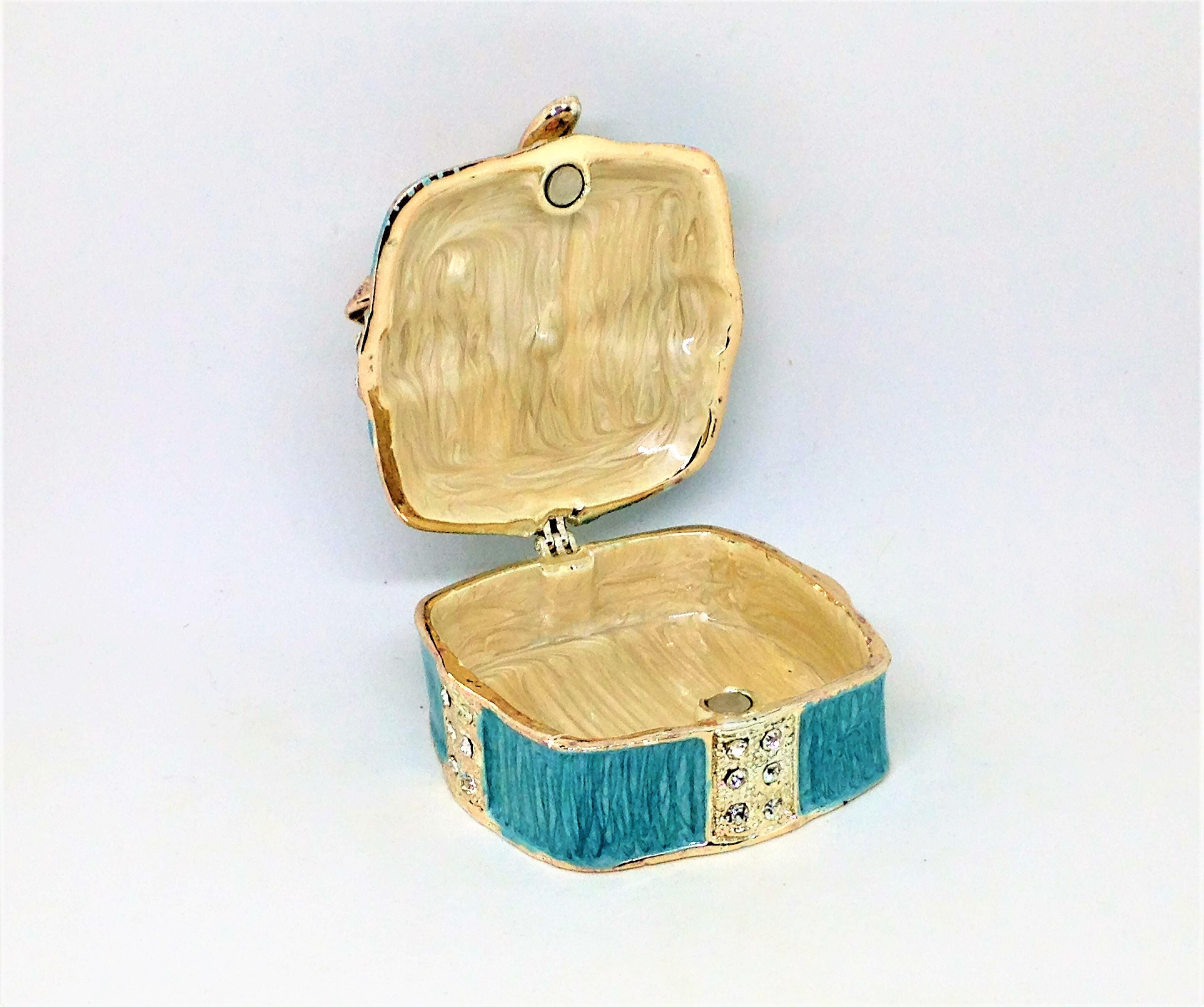 Vintage Enameled Box Trinket Box Bow Enamel Box Rhinestone - Etsy