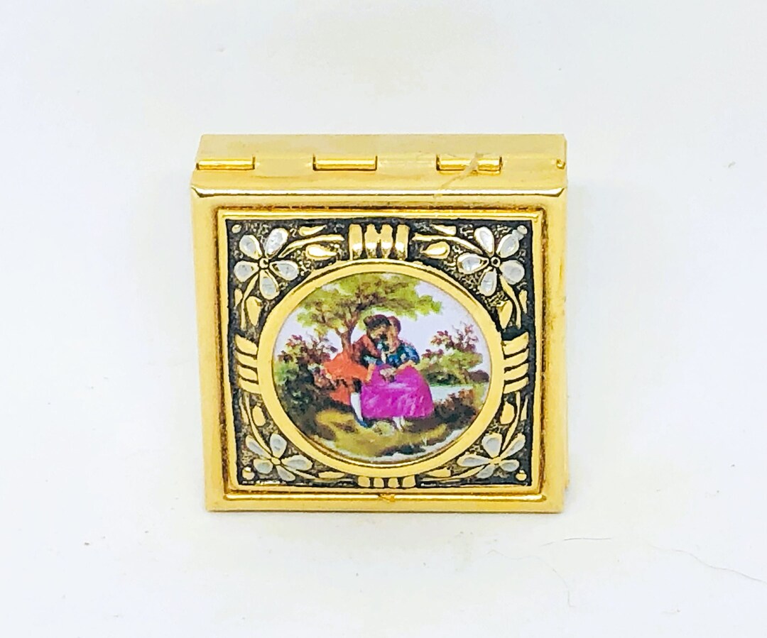 Vintage Pill Box, Victorian Pill Box, Hinged Pill Box, Victorian Scene ...
