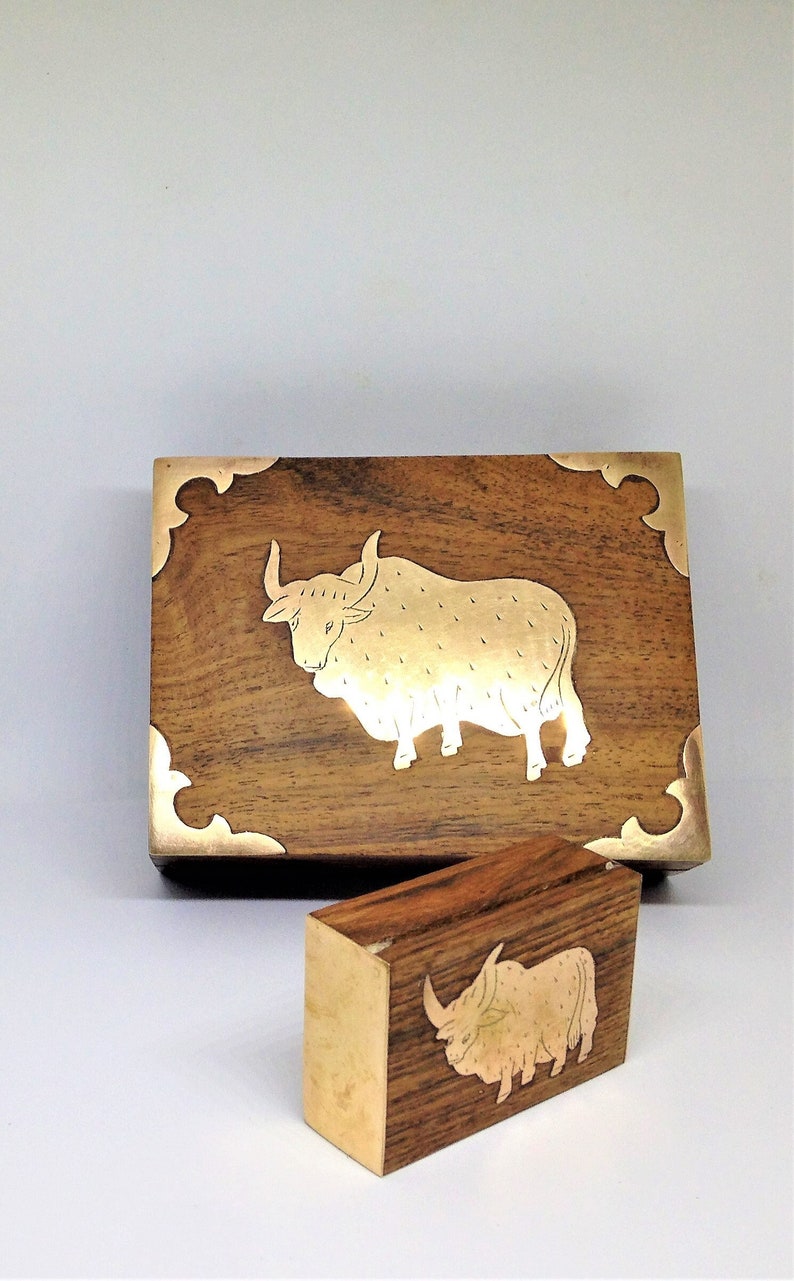 Vintage Wood Box Inlay Wood Box Maple Wood Box Silver Bull - Etsy