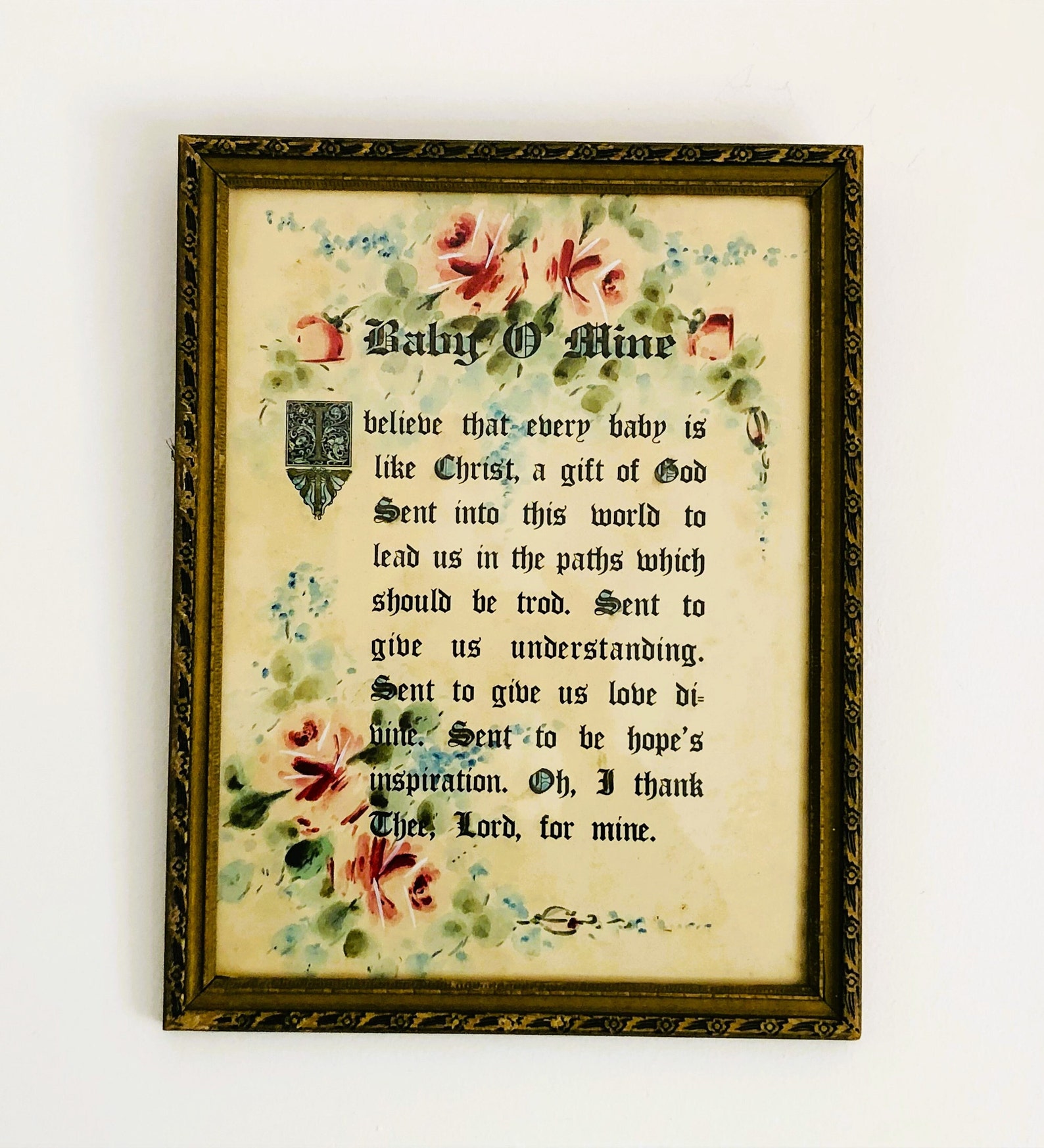 Vintage Framed Religious Art: Baby of Mine Prayer, Child's Room Decor ...