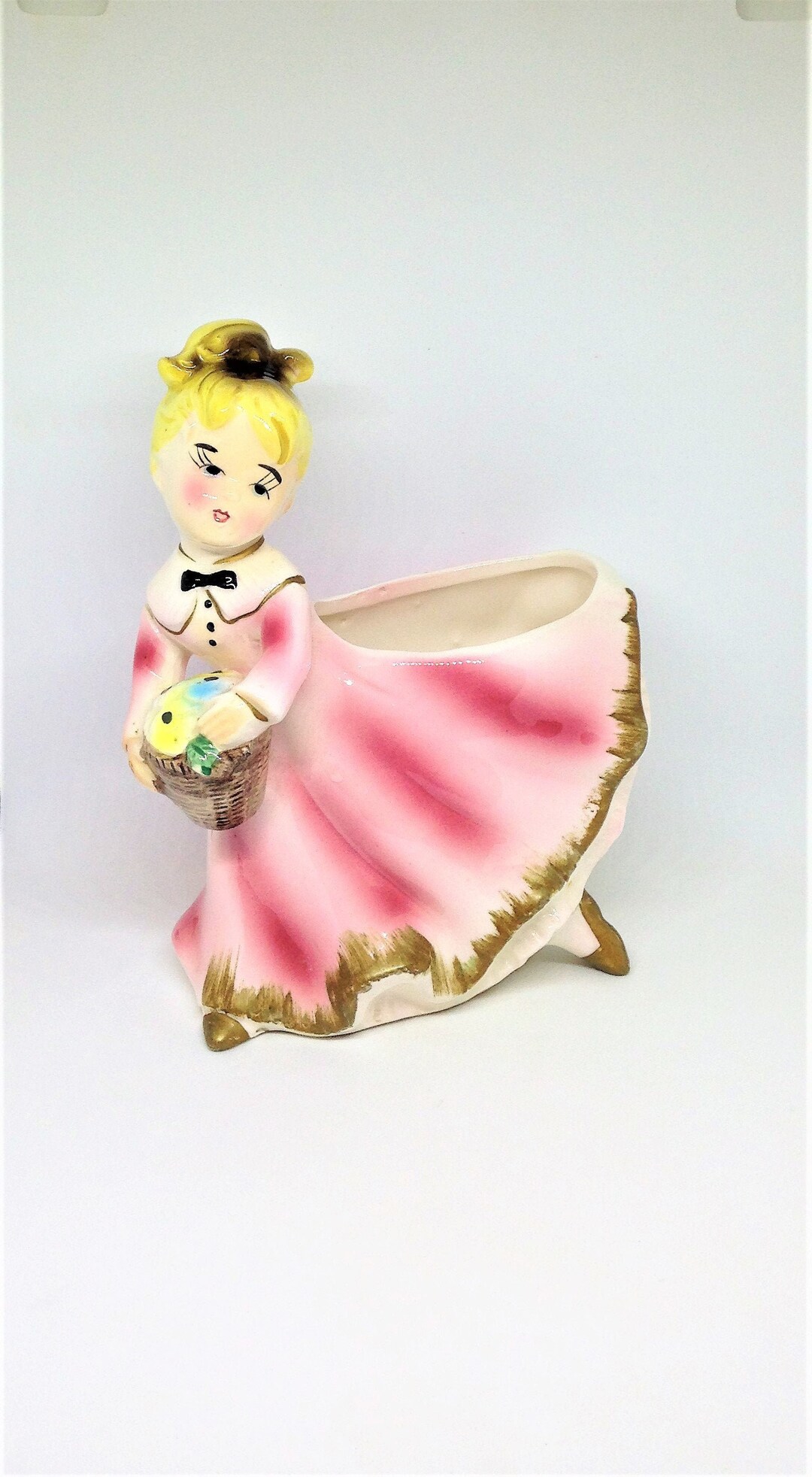 Vintage Ardco Lady Planter: Pink Dress, Girl With Basket Figurine - Etsy