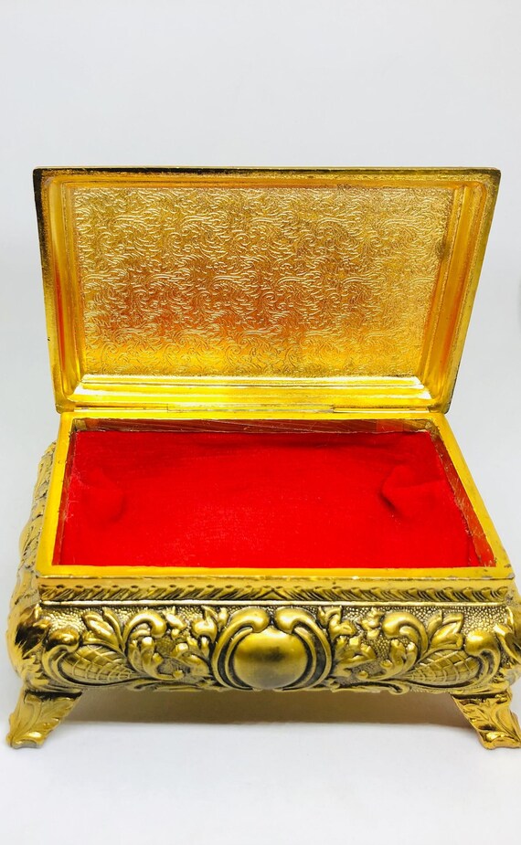 Vintage Jewelry Box, Gold Metal Jewel Box, Enameled T… - Gem