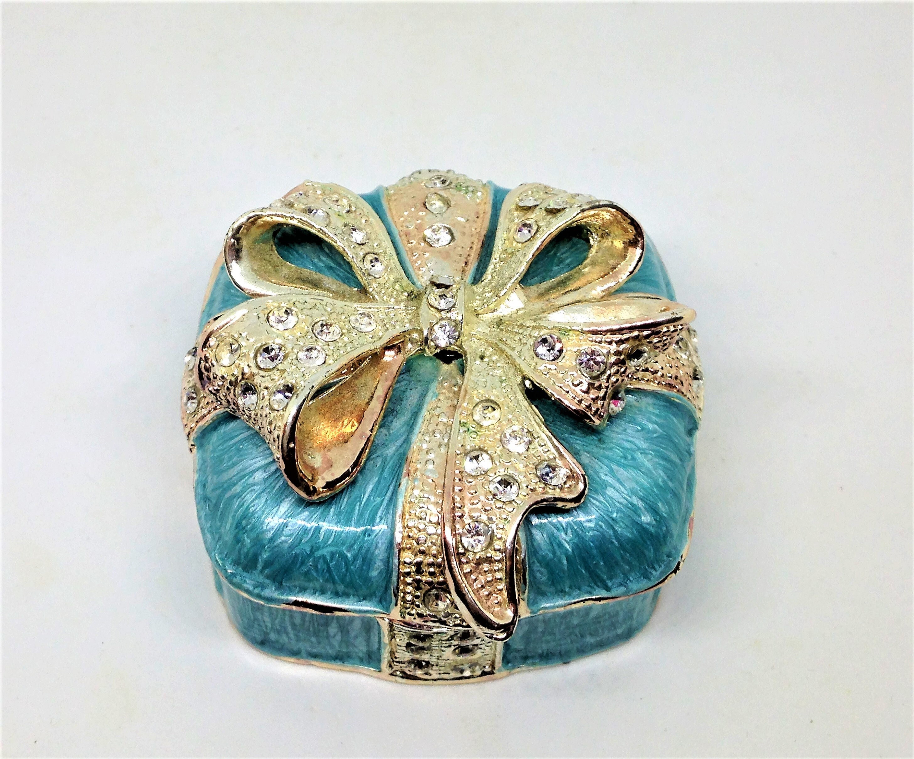 Vintage Enameled Box Trinket Box Bow Enamel Box Rhinestone - Etsy