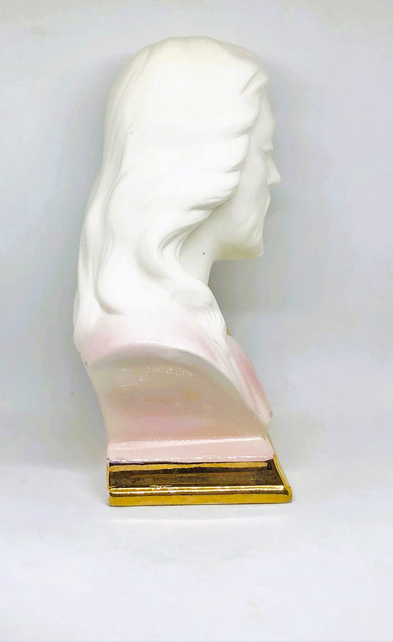 Vintage Porcelain Jesus Bust: White, Gold & Pink Figurine - Etsy