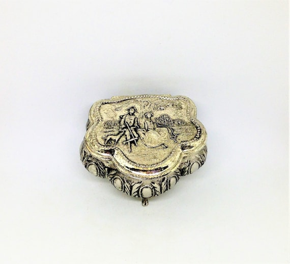 Vintage Metal Box Victorian Scene Silver Trinket Box - Etsy