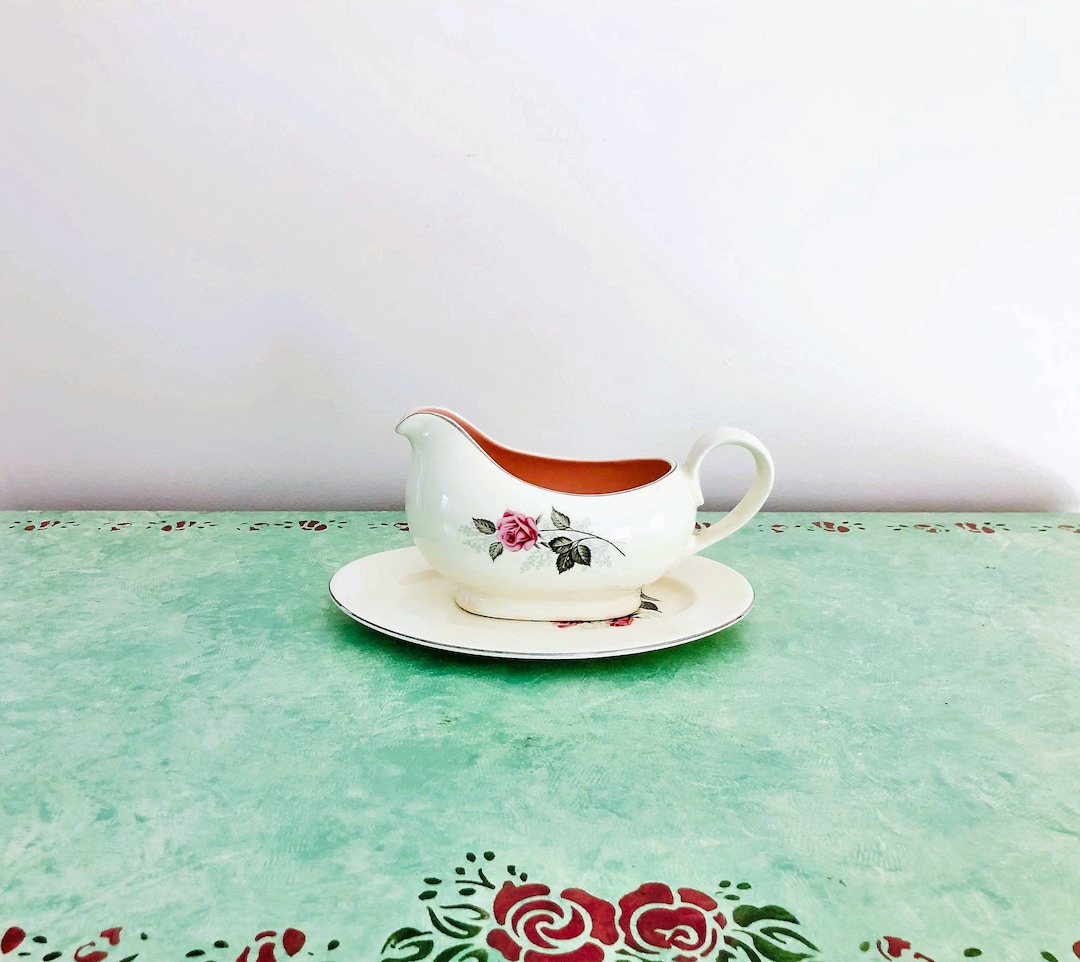 Vintage Gravy Boat, Rose Motif Gravy, Pink Ivory Gravy Boat, Pink Gravy ...