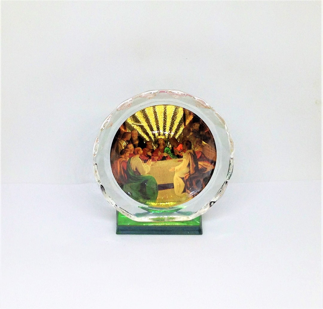 Vintage Last Supper Plaque: Religious Foil Art Glass Shrine - Etsy