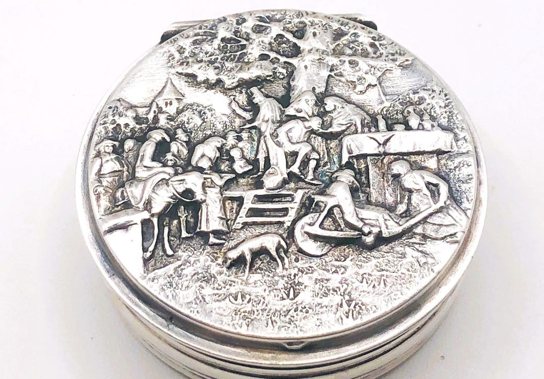 Vintage Hans Jensen Silver Plate Repoussé Pill Box: Denmark Trinket Box ...