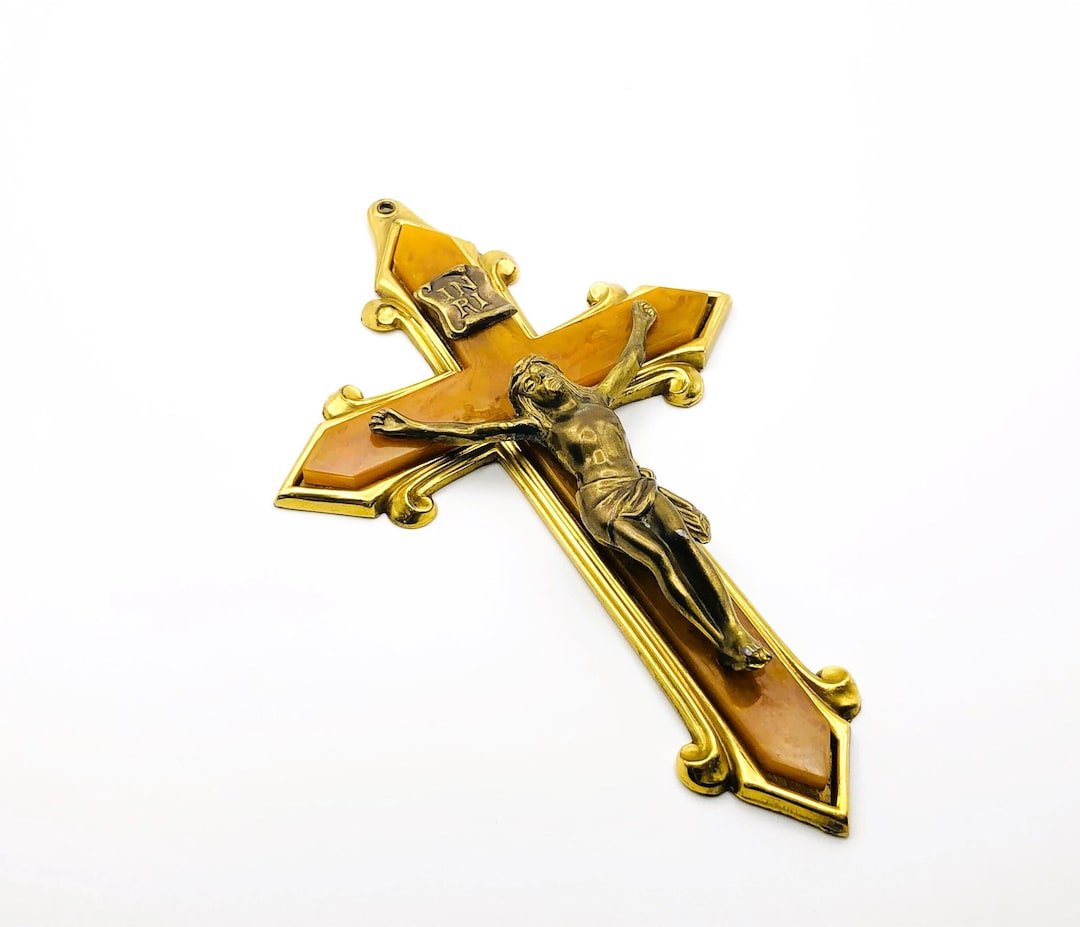 Vintage Crucifix, Gold Crucifix, Bakelite Crucifix, Wall Crucifix ...
