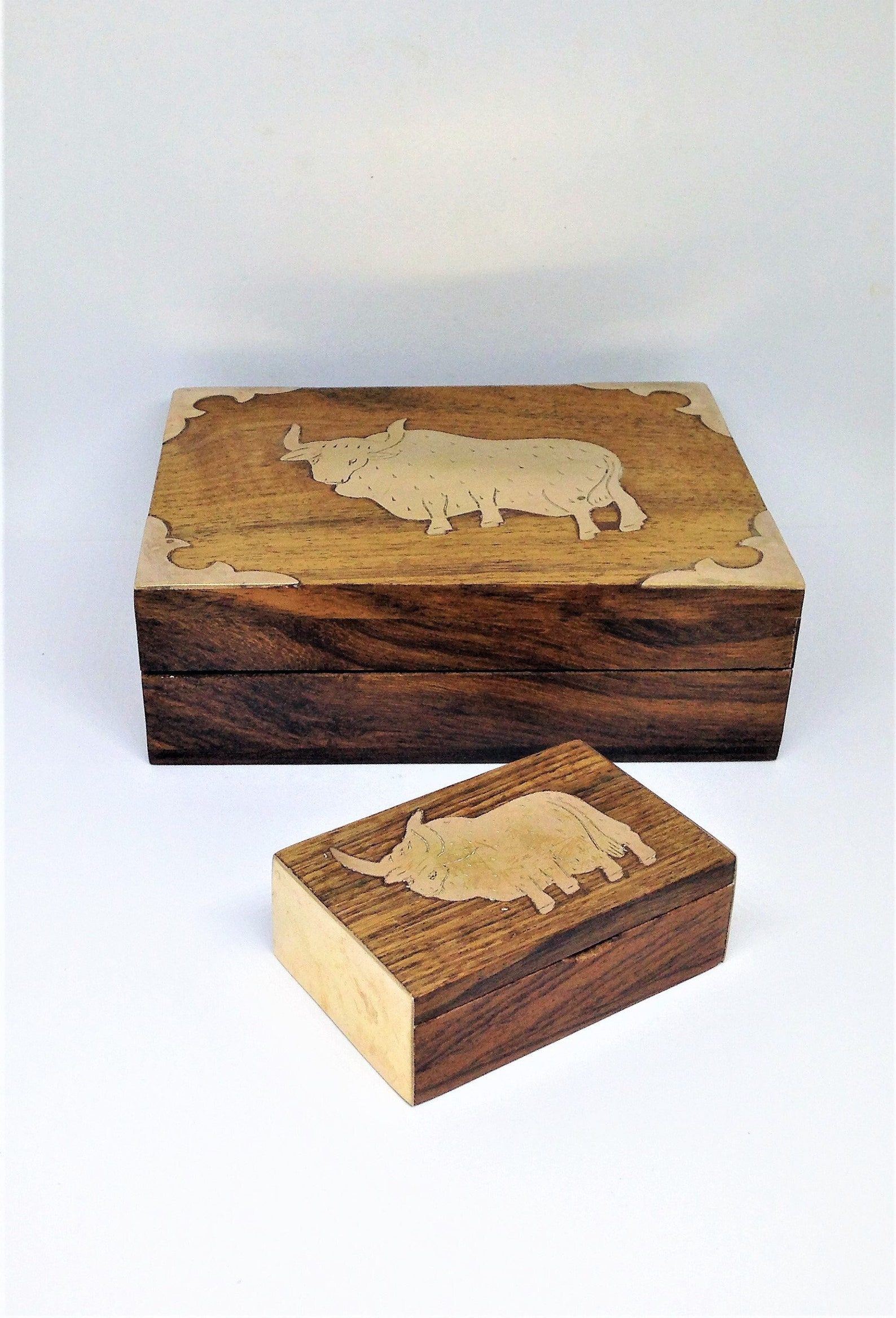Vintage Wood Box Inlay Wood Box Maple Wood Box Silver Bull | Etsy