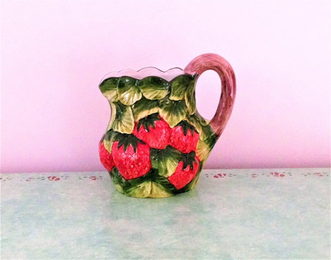 Vintage Strawberry Pitcher: Hand-painted Italian Majolica Decor - Etsy