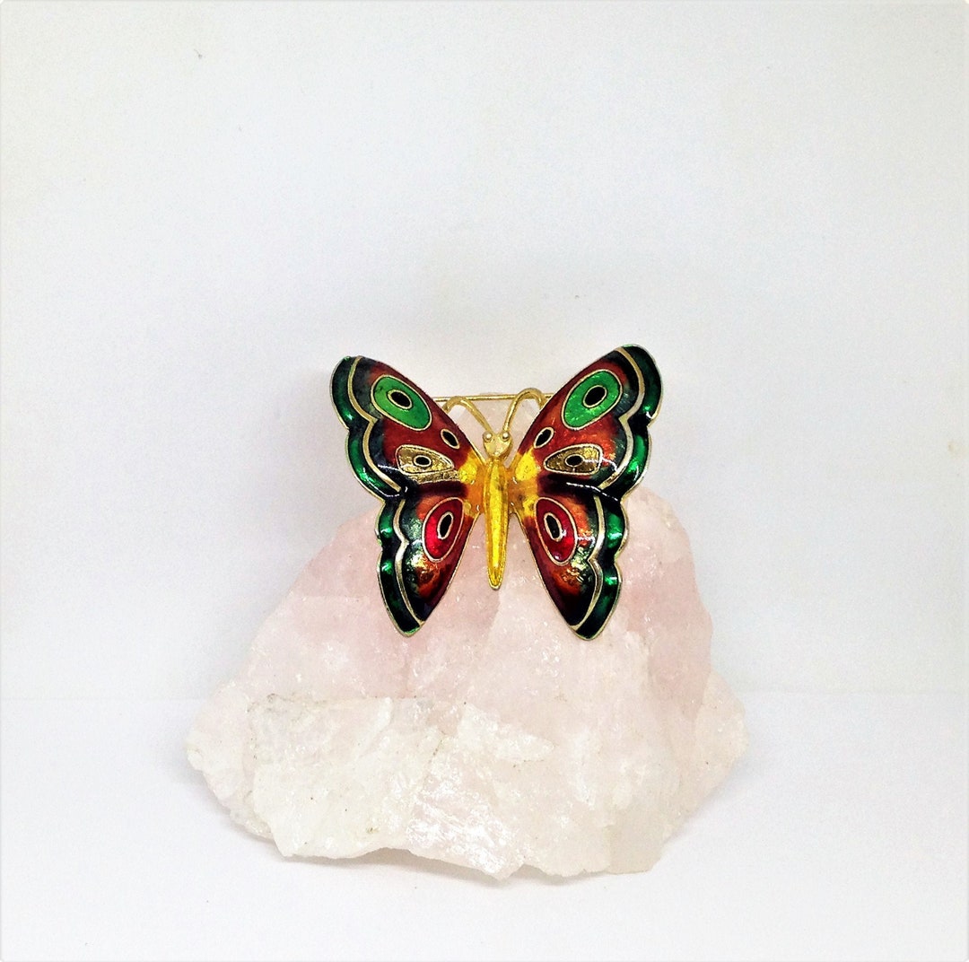 Vintage Don Lin Enameled Butterfly Brooch: Red, Green & Gold - Etsy