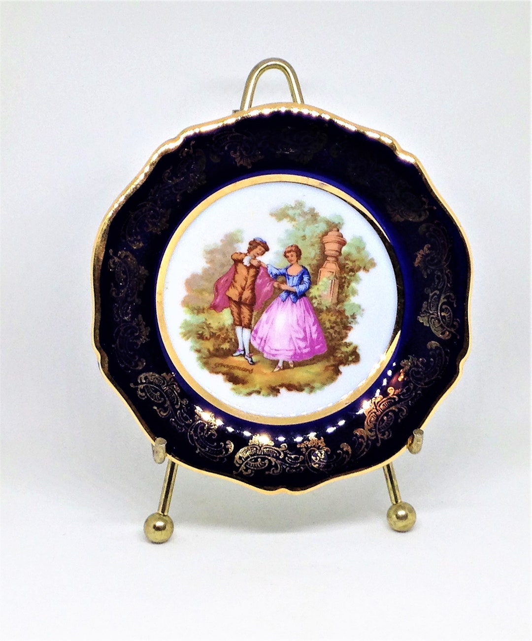 Vintage Limoges Porcelain Ring Dish: Cobalt Blue, Gold Trim, Courting ...