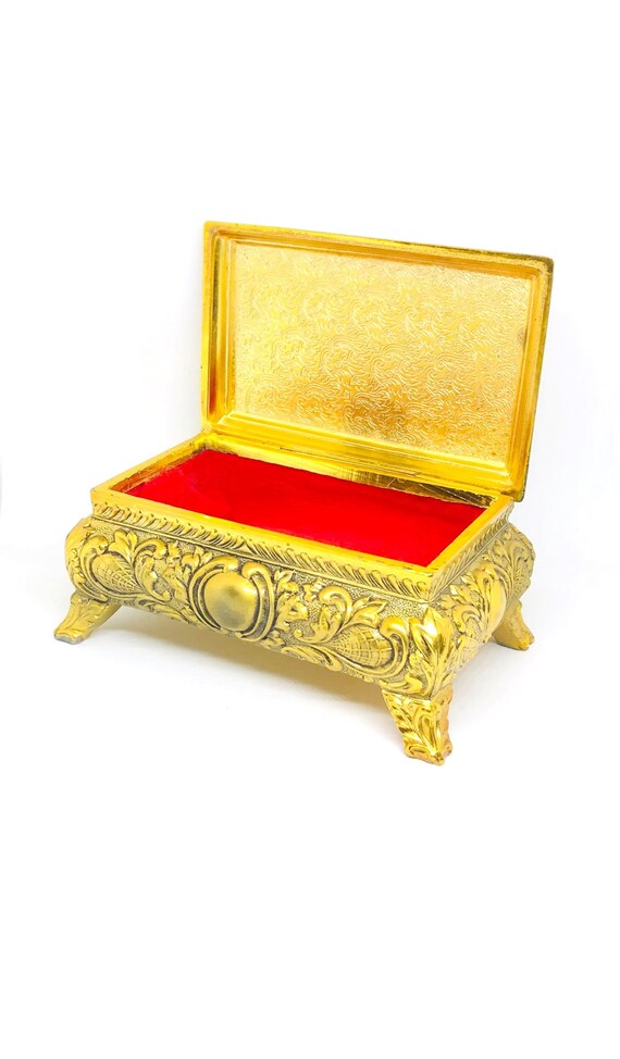 Vintage Jewelry Box, Gold Metal Jewel Box, Enameled T… - Gem