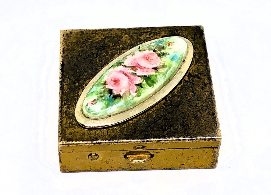 Vintage Gold Rose Pill Box: Floral Cabochon Compartment - Etsy