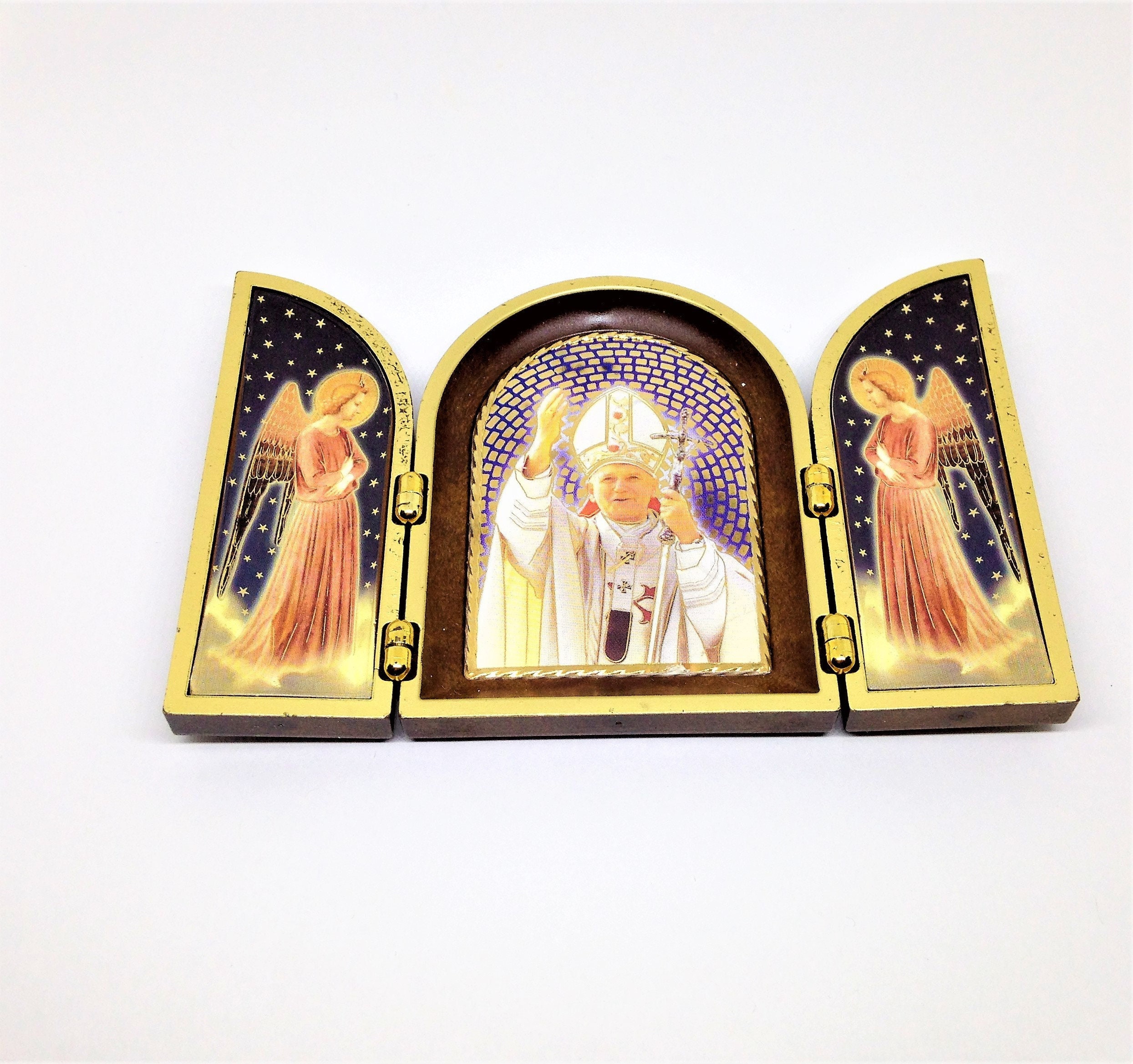Vintage Triptych Religious Triptych Pope Angel Triptych - Etsy