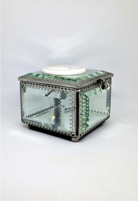 Vintage Glass Box, Glass Gold Metal Box, Display Box,… - Gem