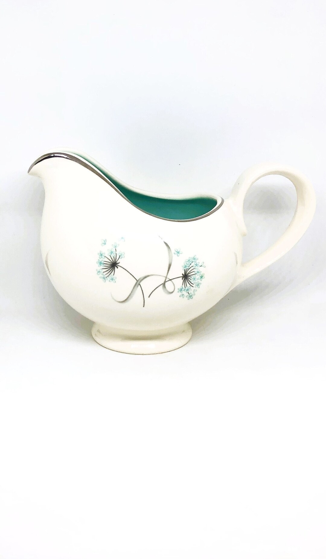 Vintage Creamer, Floral Motif Creamer, Blue Ivory Creamer, Blue White ...