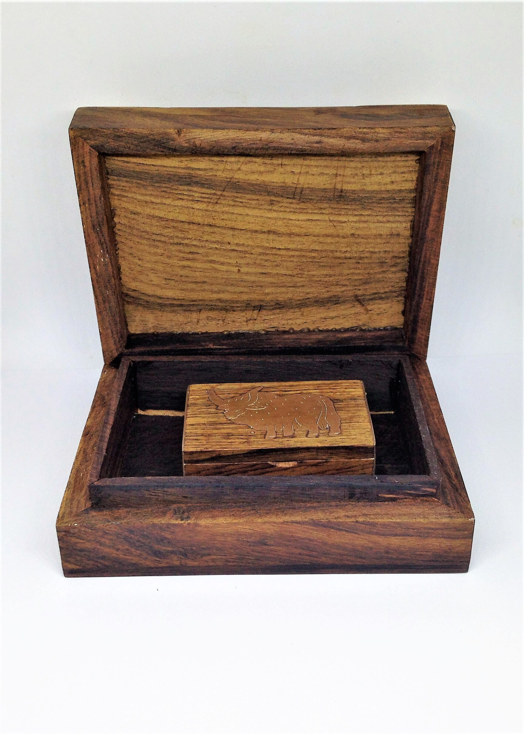 Vintage Wood Box Inlay Wood Box Maple Wood Box Silver Bull - Etsy