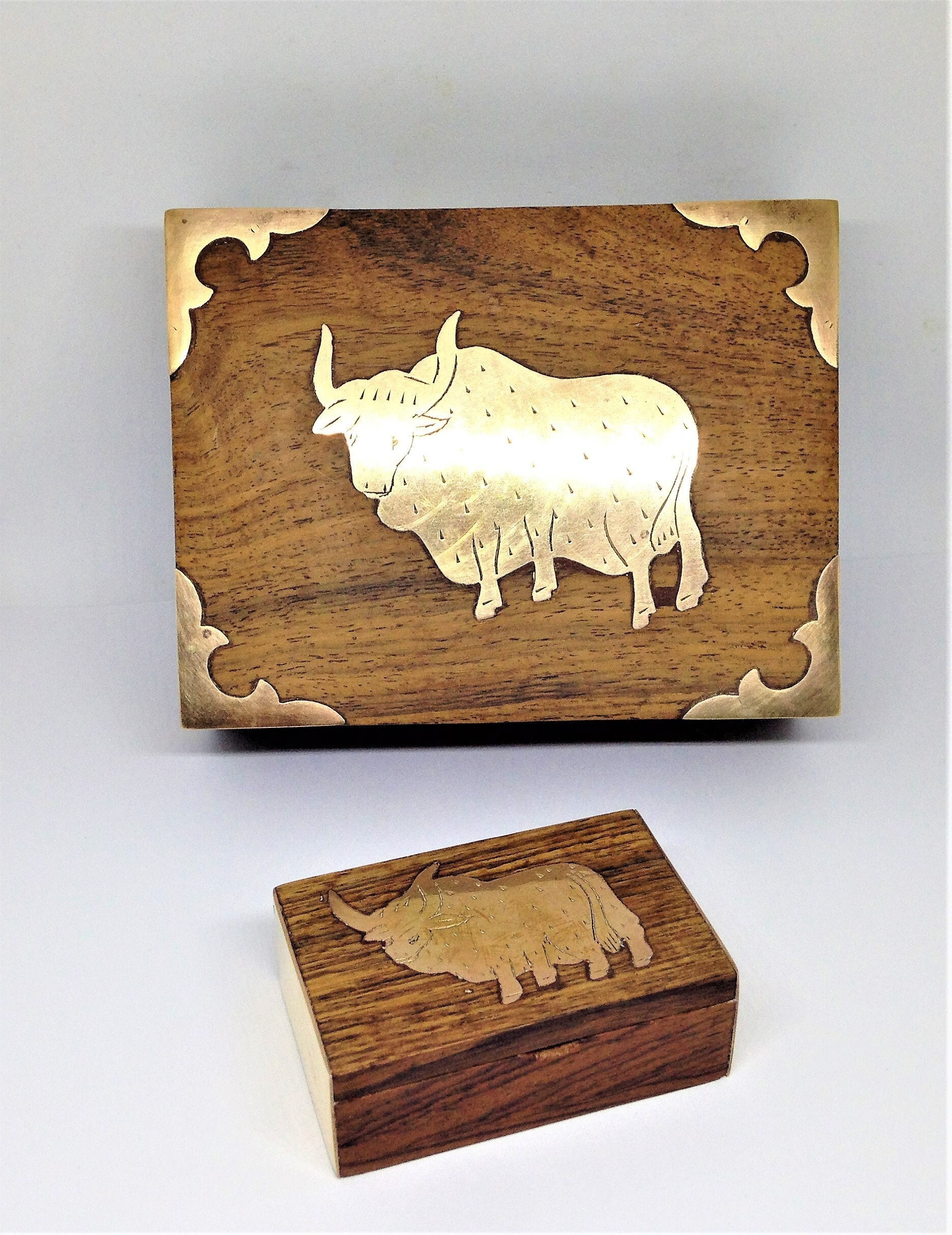 Vintage Wood Box Inlay Wood Box Maple Wood Box Silver Bull - Etsy