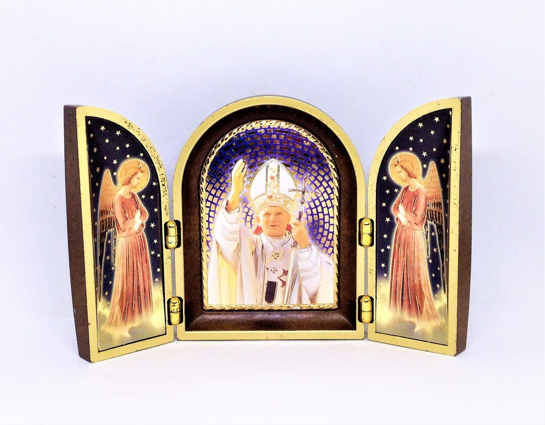 Vintage Triptych, Religious Triptych, Pope Angel Triptych, Angel ...
