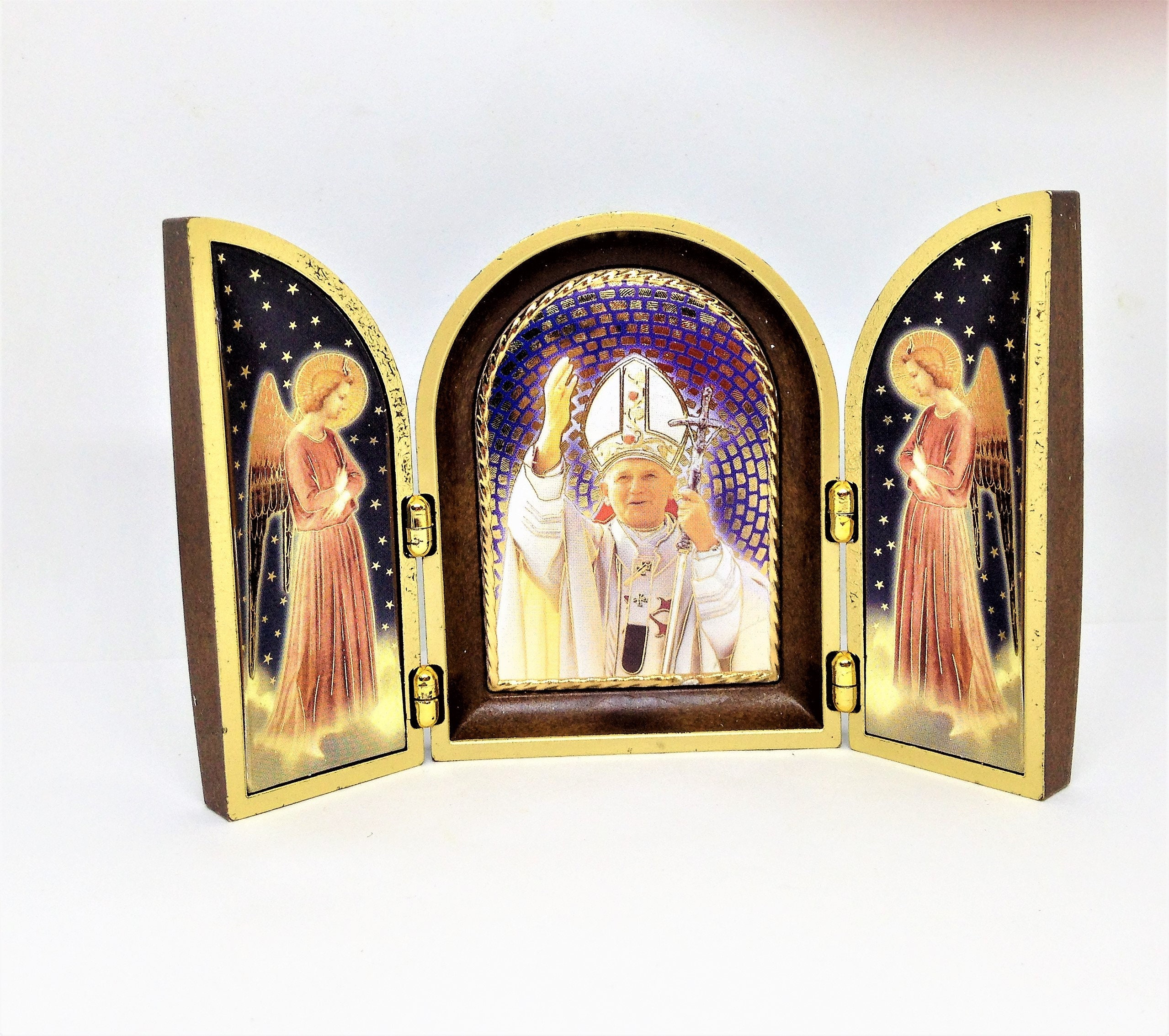 Vintage Triptych Religious Triptych Pope Angel Triptych - Etsy