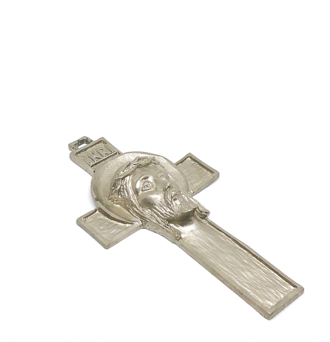 Vintage Jesus Cross, Silver Metal Cross, Jesus Bust Cross, Jesus ...