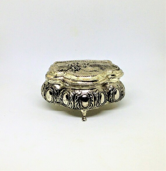 Vintage Metal Box, Victorian Scene, Silver Trinket Bo… - Gem
