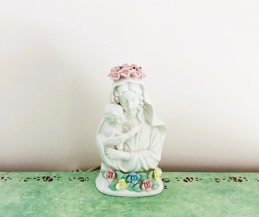 Vintage Madonna Figurine, Mary Jesus Bust That Lights Up, Electric ...
