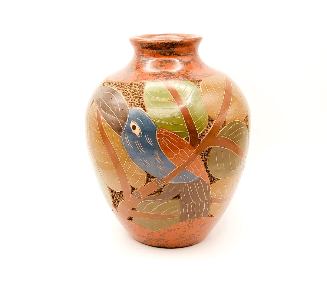 Vintage Etched Toucan Vase: Nicaragua Handmade Pottery - Etsy