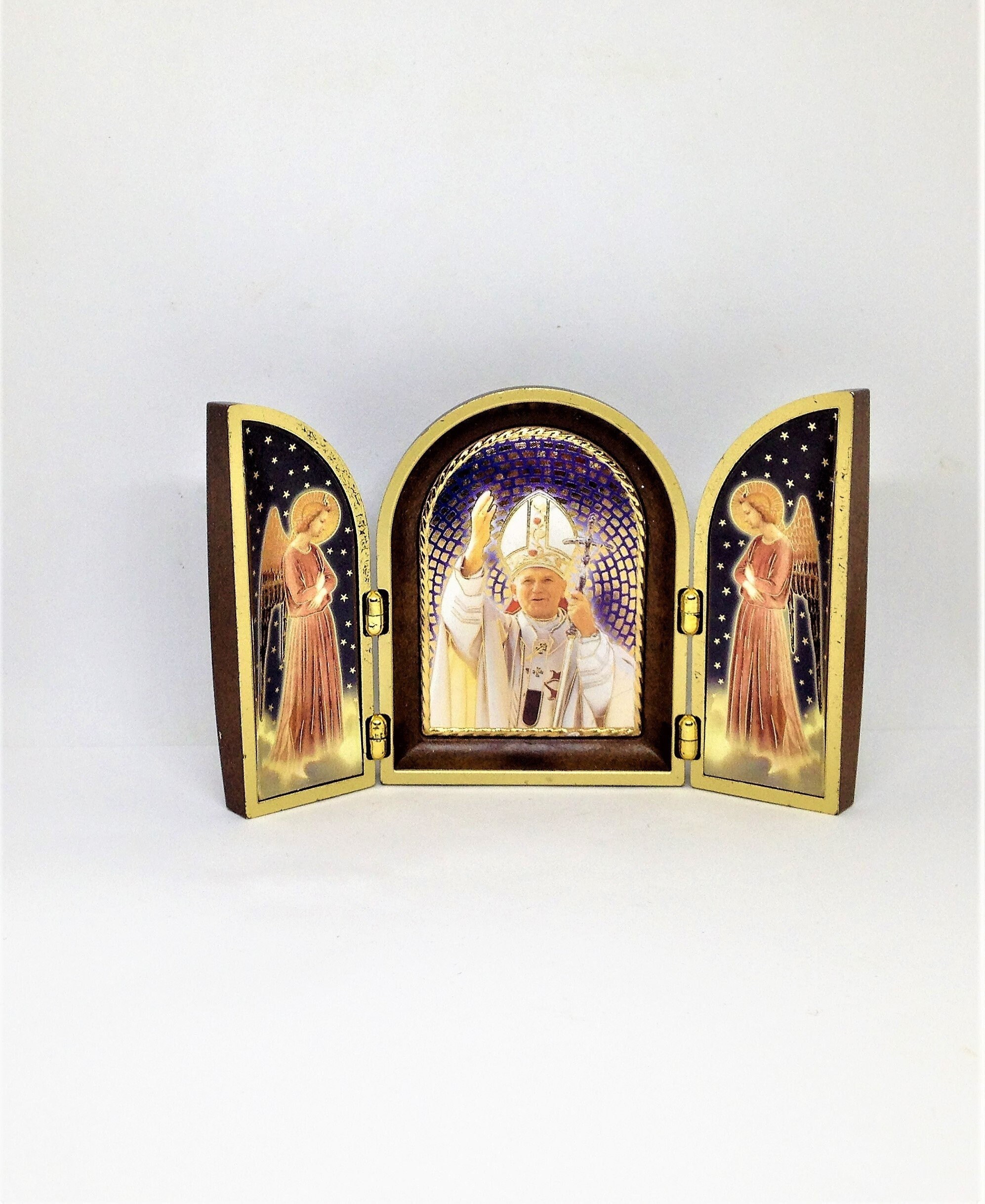 Vintage Triptych Religious Triptych Pope Angel Triptych - Etsy