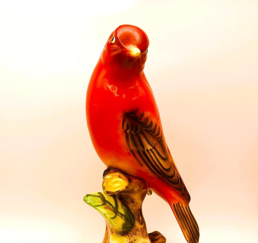 Vintage Bird Figurine, Scarlet Tanager Bird, Red Bird Statue, Bird ...