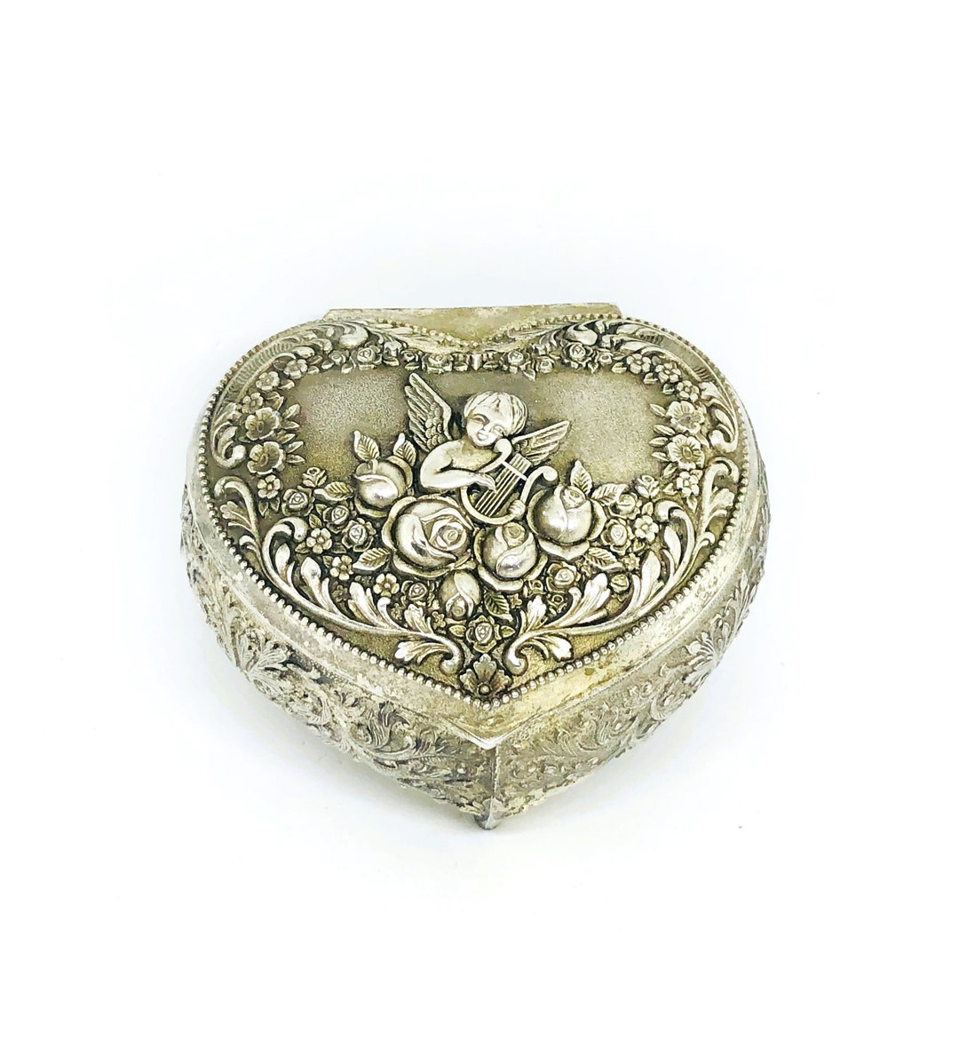 Vintage Heart Box, Metal Heart Box, Cherub Heart Box, Red Velvet Box ...