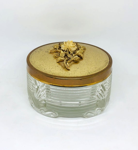 Vintage Glass Jar, Jewelry Jar, Ribbed Glass Vanity J… - Gem