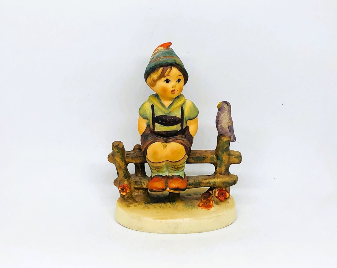 Vintage Goebel Hummel, Hummel Boy Figurine, Boy Sitting on Fence With Bird, Made in West Germany ...