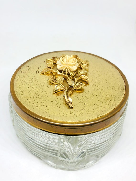 Vintage Glass Jar, Jewelry Jar, Ribbed Glass Vanity J… - Gem