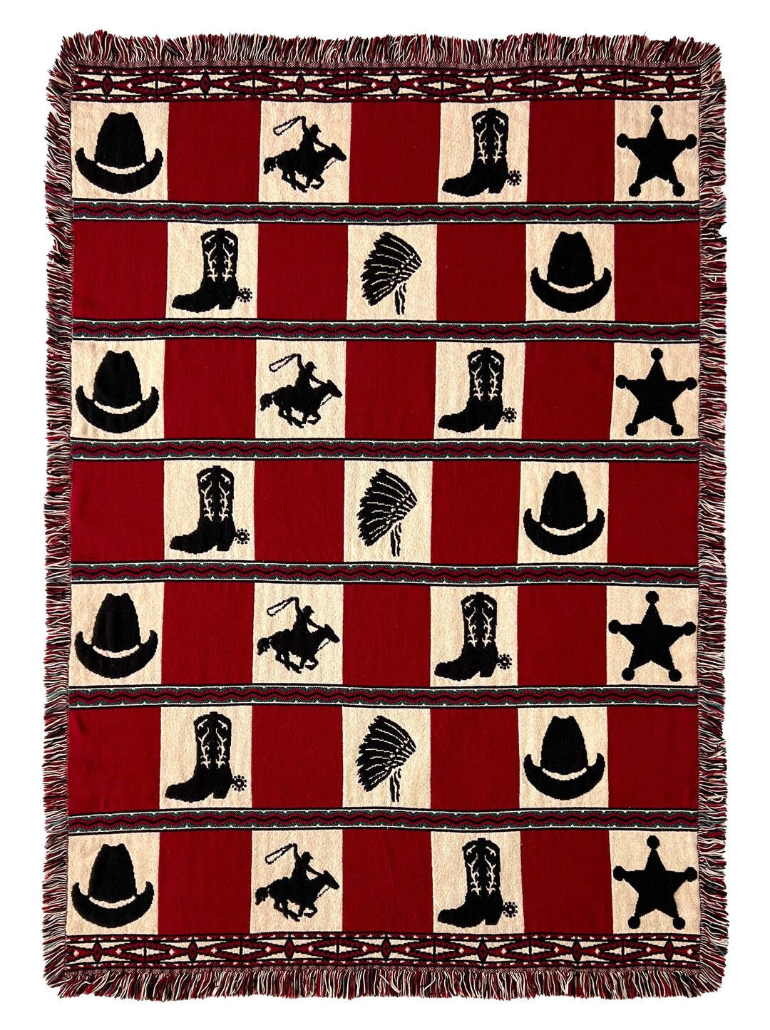 Cowboy Check Throw Blanket, Cotton Throw Blanket, Vintage Cowboy ...