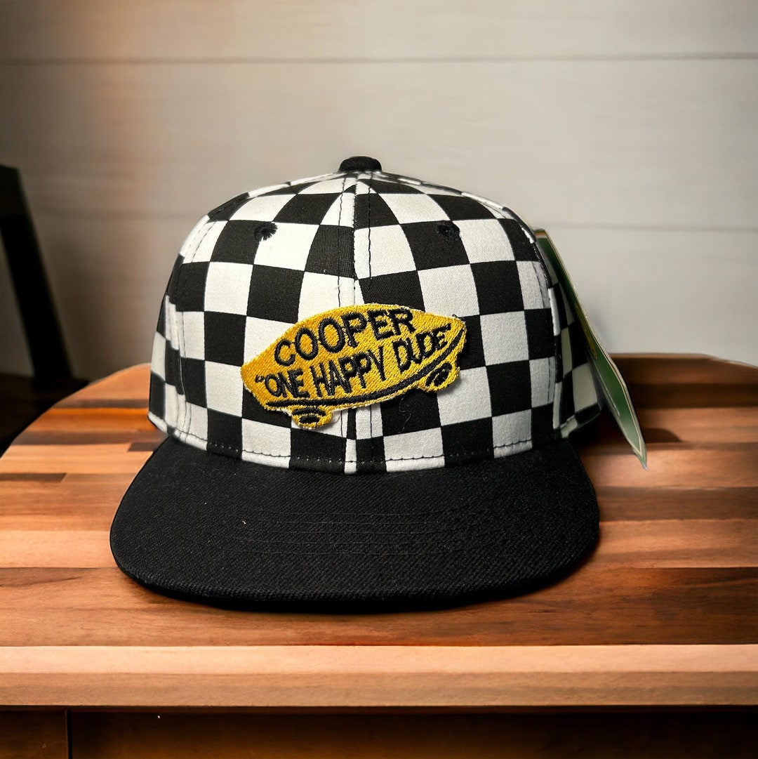 One Happy Dude First Birthday Flat Bill Baseball Cap Checkered Hat ...