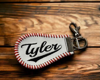 Custom Leather Embroidered Baseball Key Ring - Etsy